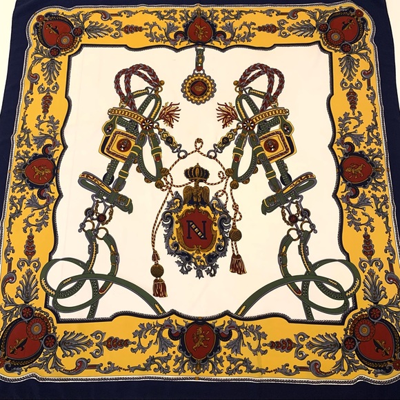 Accessories | Royal Themed Gold Navy Silk Scarf | Poshmark